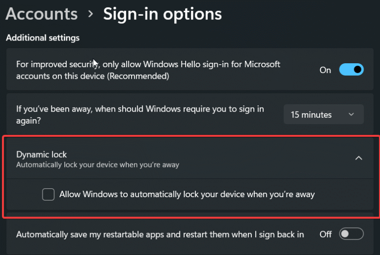 How to Enable Automatic Device Locking Feature in Windows 11